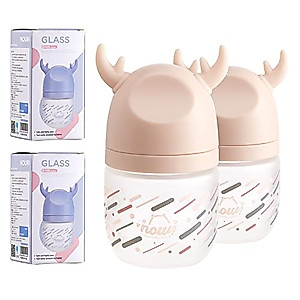 Nouri Glass Baby Bottle with Silicone Sleeve, Glass Bottles for Babies, BPA-Free - 0+ Months,3 oz,Pink,(2 Count)