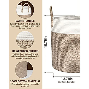 ZYER Cotton Rope Laundry Basket tall rope basket for Clothes 49L Storage Laundry Basket for Toy Cotton Rope Laundry Basket with Handles 35 * 40CM