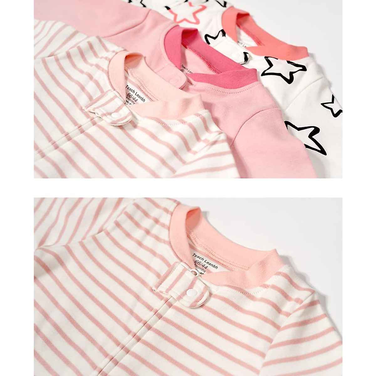 Teach Leanbh Baby Boys Girls 3 Pack Footless Pajamas Cotton Long Sleeve 2 Way Zipper Romper Sleep and Play (as1, age, 3_months, 6_months, Baby, Purple/Flower, 3-6 Months)