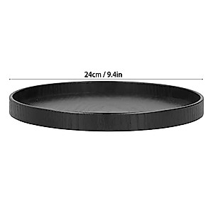 Milltrip Round Wooden Food Fruit Serving Tray Service Plate for Home Kitchen Hotel Use Black(24cm/9.4in)
