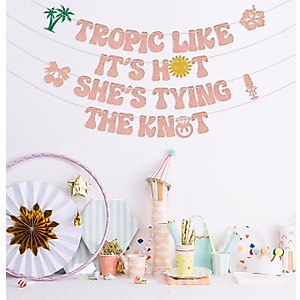 KEWUFD She's Tying The Knot Banner, Bow Theme Bridal Shower/Engagement/Wedding Party Decorations, Summer Themed Beach and Pool Bachelorette Party Decoration Supplies Rose Gold Glitter