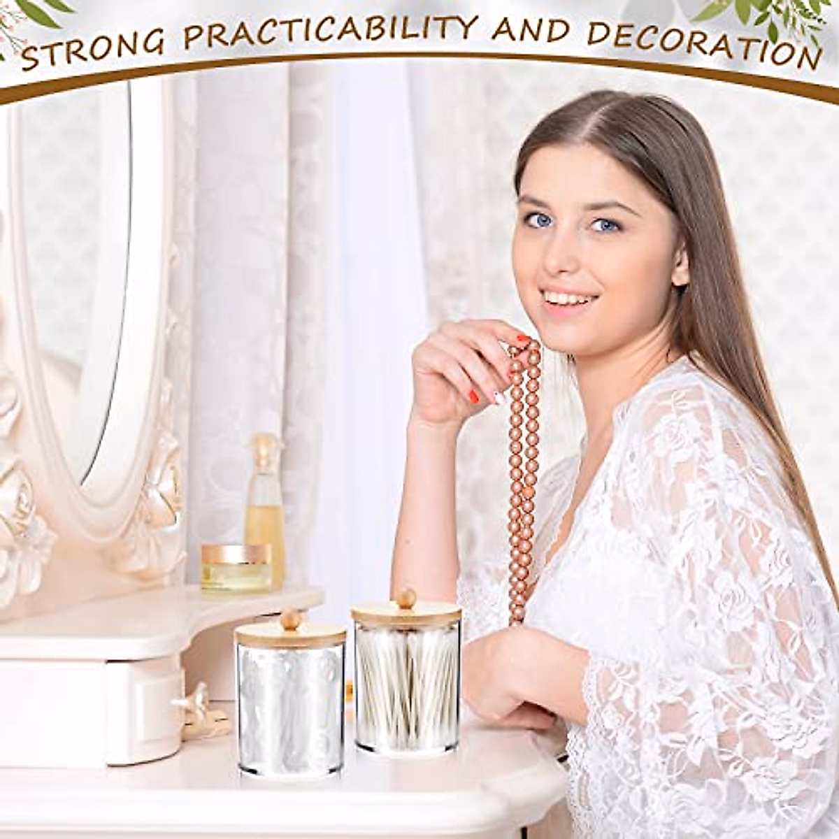 Mumufy 12 Pcs Cotton Ball Holder with Lids 10 oz Clear Plastic Apothecary Cotton Swab Holder Round Bathroom Canisters Organizer Accessories Compatible with Qtip