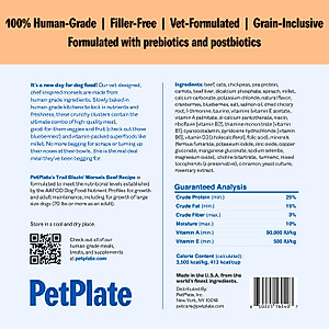 PetPlate FreshBaked Dry Dog Food Grain-Inclusive, Gently Baked and Air-Dried Human Grade Dog Food, Vet Designed and Formulated with Prebiotics and Postbiotics, No Fillers or by-Products, 2lbs (Beef)