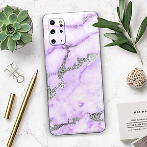 DesignSkinz Purple Marble & Digital Silver Foil V3 Protective Vinyl Decal Wrap Skin Cover Compatible with The Samsung Galaxy S20 (Screen Trim & Back Glass Skin)