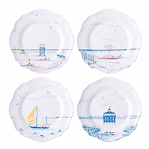 Juliska Country Estate Melamine Salad Plates Set of 4 - Seaside - White Melamine - Unbreakable, Melamine, Decorative Salad Plate Set