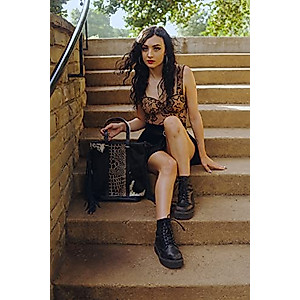 Bonanza leathers cowhide leather large tote bag women's handbag with fringes and zipper closure H20 (Black)