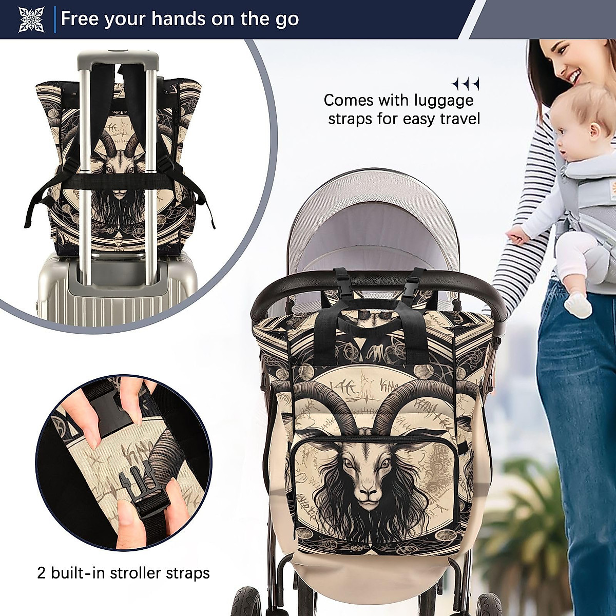 xigua Goat Symbol Diaper Bag Backpack Multi Function Baby Changing Bags Waterproof Large Capacity Travel Back Pack for Mom Dad