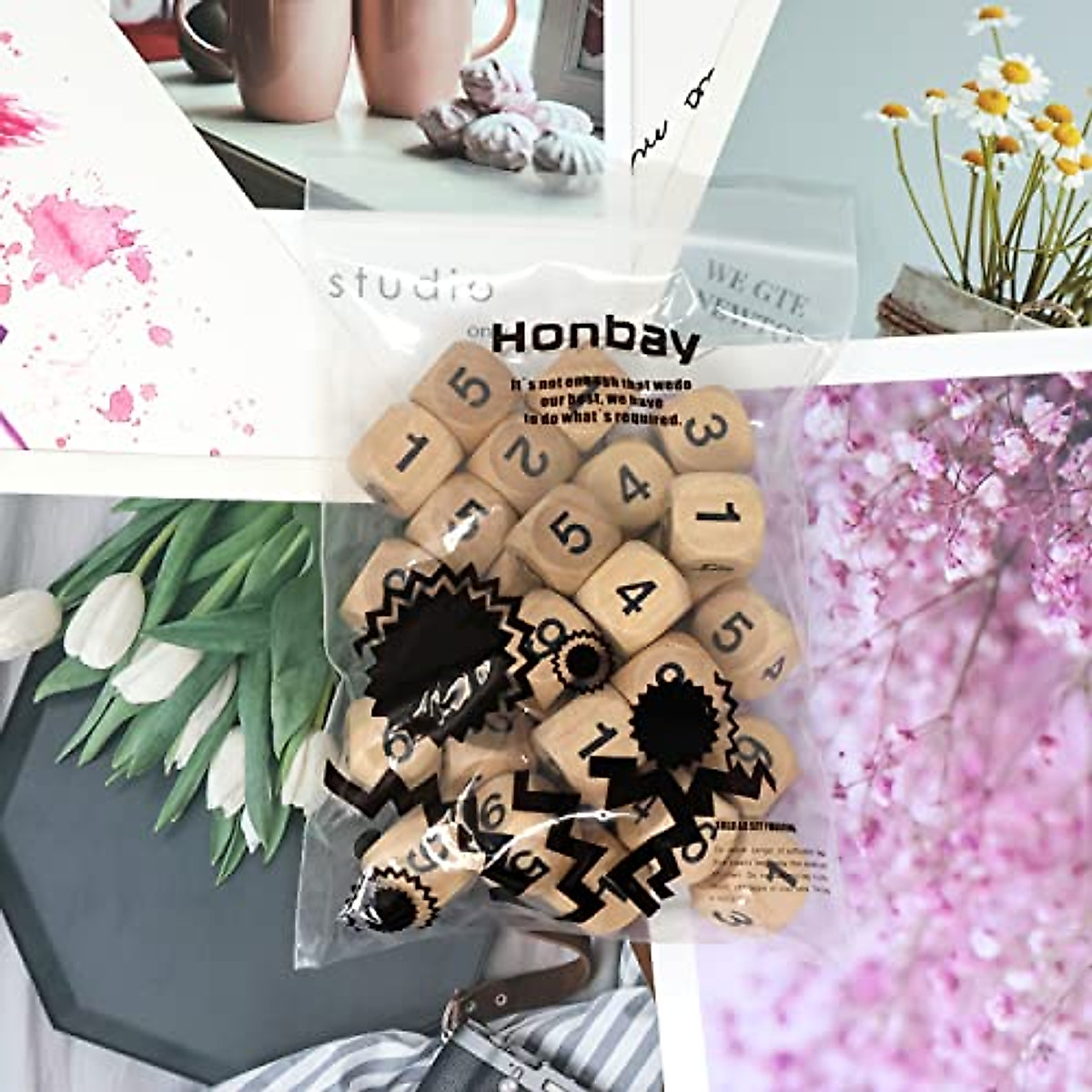 Honbay 30PCS Wooden Dice Six Sided Dice Blocks with Rounded Corners for Games DIY Crafts and Art Projects (16mm)