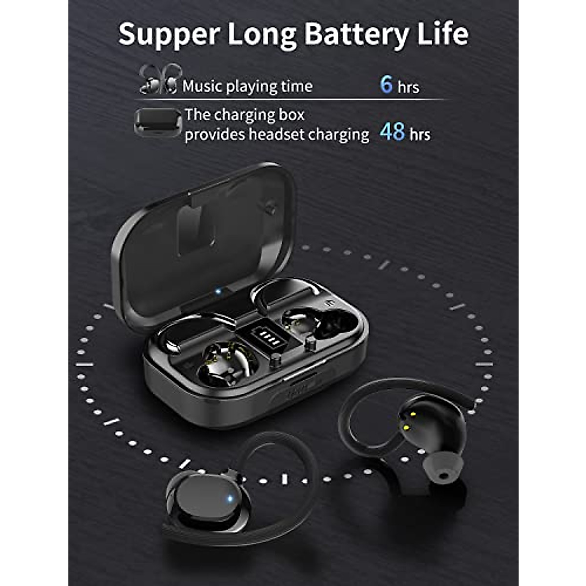 GUANGPONE Bluetooth Earbuds 5.3 in Ear Waterproof Sport Headphones 48 Playtimes Noise Cancelling Wireless Earbuds with Microphone Earphones for Gym Running Workout