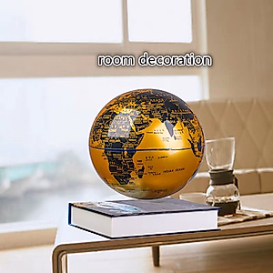 levitating globe,floating globe,cool stuff,360 degree rotation World Map Office Decor with LED Light Base,Gift for Men Father Boys,Spinning Globe Desk Levitating Decoration（gold）