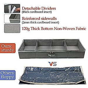 LotFancy Under Bed Storage Containers, Detachable Dividers, 2 Pack, Closet Underbed Clothes Blanket Organizer, 39.3x16.5x6 in, with 4 Handles and Large Clear Window, Sturdy, Large, Gray