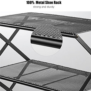 GTIPPOR Small Shoe Rack for Entryway - 3 Tier Shoe Organizer Metal Foldable Shoes Storage Rack, Zero Tool Install, Sturdy Shoe Rack for Closet, Front Door Entrance, Living Room - Space Saving, Black