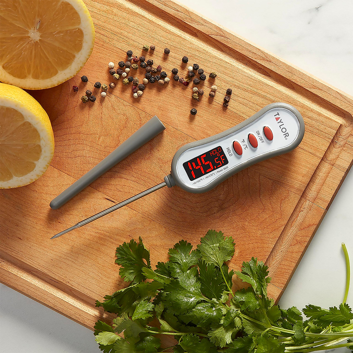 Taylor Digital Instant Read Meat Food Grill BBQ Kitchen Cooking Thermometer with Bright LED Display, Gray