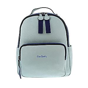 Pierre Cardin Light Blue Leather Classic Medium Double Zip Fashion Backpack for womens