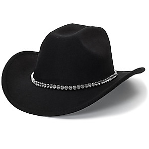 Classic Felt Wide Brim Western Cowboy & Cowgirl Hat with Buckle for Women and Men(Size:M)