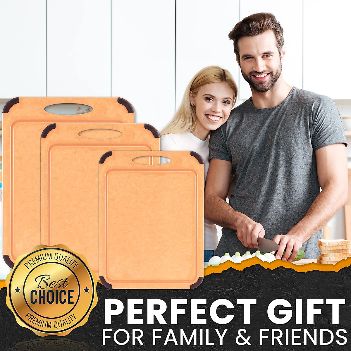 "Arco Design" Wood Fiber Cutting Boards | Extremely Durable | Non-Porous | Food and Dishwasher Safe | 100% Eco-Friendly (CSN Style | Set of 3 units (17.3" x 12.8" | 14.5" x 10.8" | 11.8" x 8.5"))