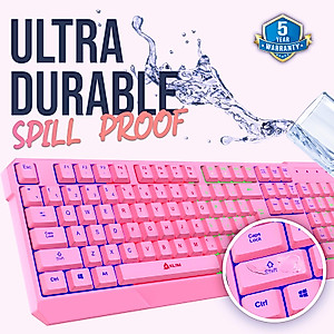 KLIM Chroma Wireless Gaming Keyboard RGB - New Version 2024 - Long-Lasting Rechargeable Battery - Quick and Quiet Typing - Water Resistant Backlit Wireless Keyboard for PC PS5 PS4 Xbox One Mac - Pink