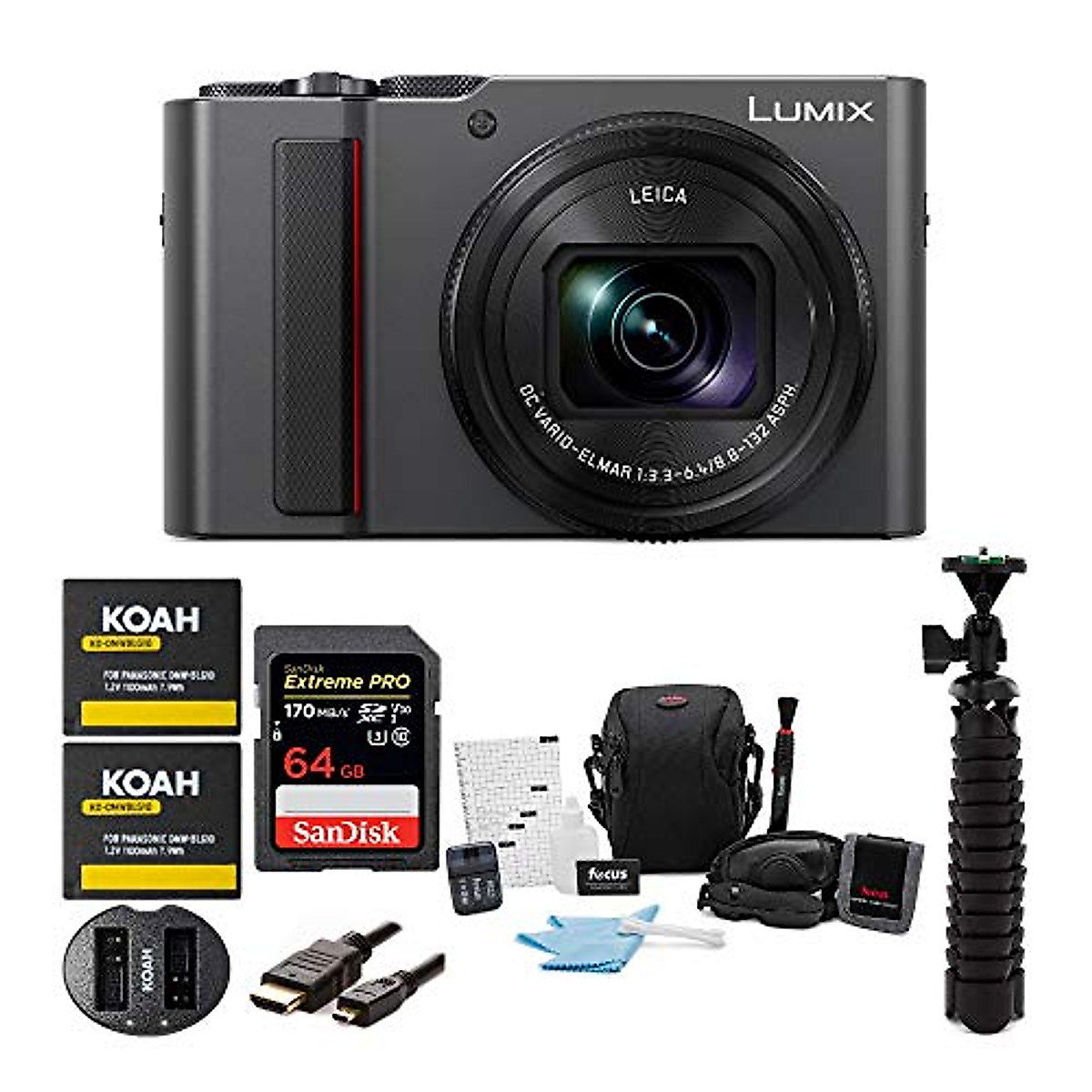 PANASONIC LUMIX ZS200 4K Camera 15X Leica DC Vario-Elmar Lens DC-ZS200K (USA Silver) Premium Bundle