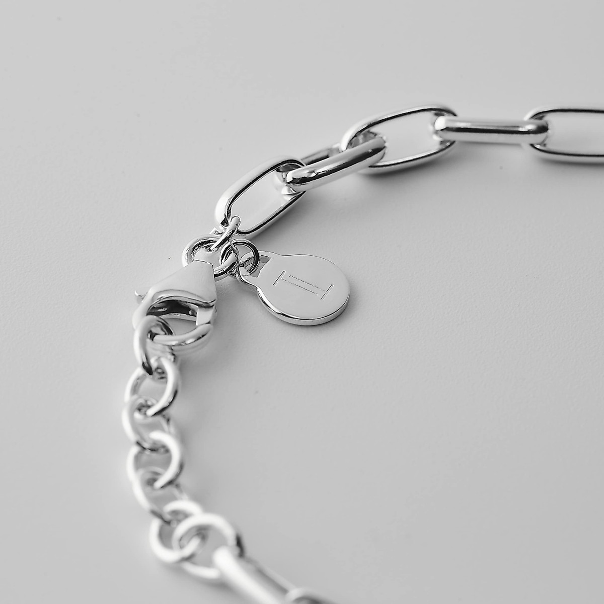 TURQ N TAUPE 925 Sterling Silver Italian Design Long Link Paper Clip Chain Bracelet for Women Men (8.50)