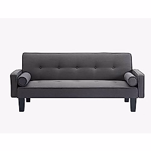 Cotoala Modern Love Seat Sofa, Button Tufted Fabric Couch with 2 Pillows for Home, Living Room, Gray