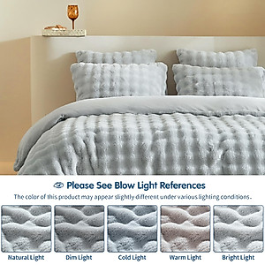 Tokokimo Grey Fluffy Comforter Cover Queen Set, Faux Rabbit Fur Duvet Cover Set 3 Pieces (1 Shaggy Duvet Cover+2 Pillowcases) Fuzzy Grey Bedding Set (Grey, Queen)