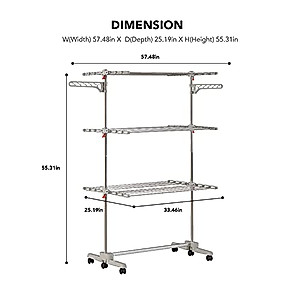 Hulife 3-Tier Foldable Clothes Drying Rack, Stainless Steel, 6 Foldable Trays, 2 Extra Side Wings, Easy Storage (Made in Korea)