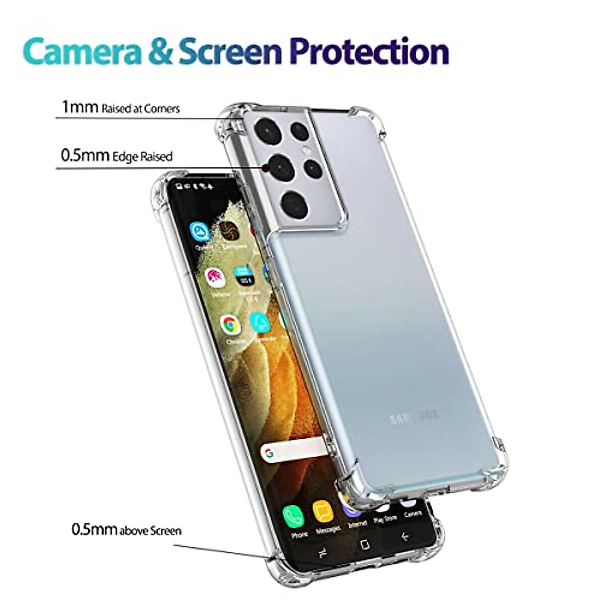 KIOMY Galaxy S21 Ultra Case Crystal Clear Shockproof Bumper Protective Cell Phone Cover Hybrid Design Hard PC Back with Flexible TPU Raised Bezel & Enhanced Corners for Samsung Galaxy S21 Ultra 5G 6.8