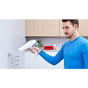 tesa EKKRO Hair Dryer Holder - No Drill Wall Mounted Chromed Metal Blow Dryer Holder - Stainless - Waterproof - Includes Removable Glue Solution