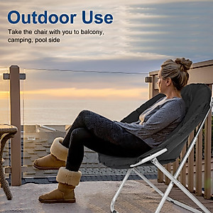 Oversized Moon Chair with Metal Frame, Comfy Chair for Outdoor, Saucer Chair for Courtyard, Cozy Faux Fur Lounge Chair, Black