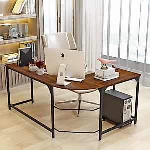 Weehom Reversible L Shaped Computer Desk, Large Corner Computer Gaming Desks for Home Office, Sturdy PC Laptop Workstation Wooden Table with Lots of Leg Room and Surface Top Space