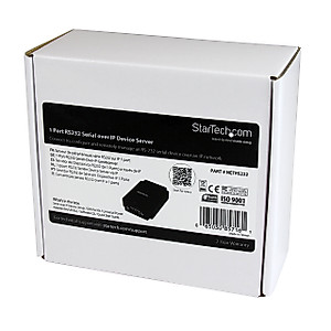 StarTech.com 1 Port RS-232 Serial to IP Ethernet Device Server - DIN Rail Mountable - Serial Device Server - Serial Over IP Device Server (NETRS232), Black