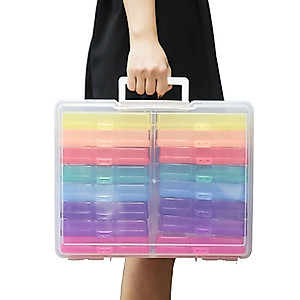 SUNMAIO 4" x 6" Photo Cases and Clear Craft Keeper with Handle - 16 Inner Cases Plastic Storage Container Box (Multi-Colored)
