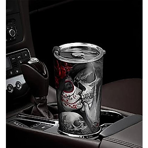 64HYDRO 20oz Couples Gifts for Husband and Wife, Cool Gifts for Couple, Valentines Day Gifts for Him, Her, Goth Gifts Gothic Gifts Tattoo Skull Couple Tumbler Cup, Insulated Travel Coffee Mug with Lid