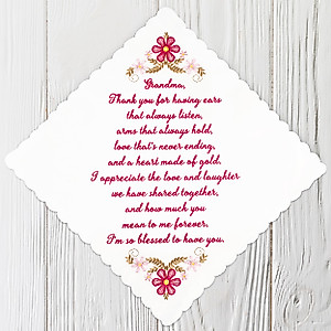 W&F GIFT Grandmother Of The Bride Wedding Handkerchief for Grandma from Granddaughter.