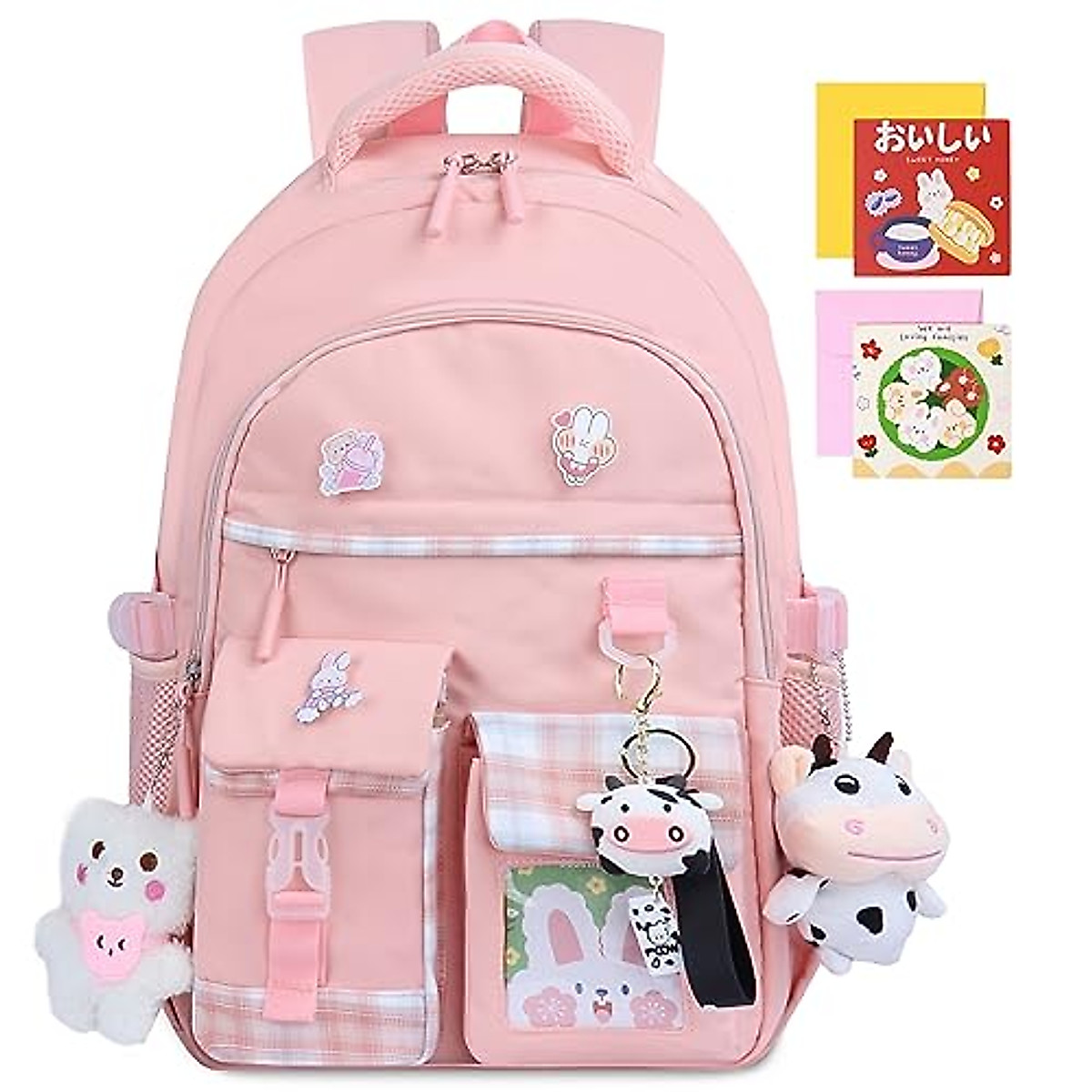 Mcaldume Cute Backpacks for Girls, Kawaii Backpack Aesthetic Backpack for Teen Girls, Cute Bookbag for Kids Elementary School Pink
