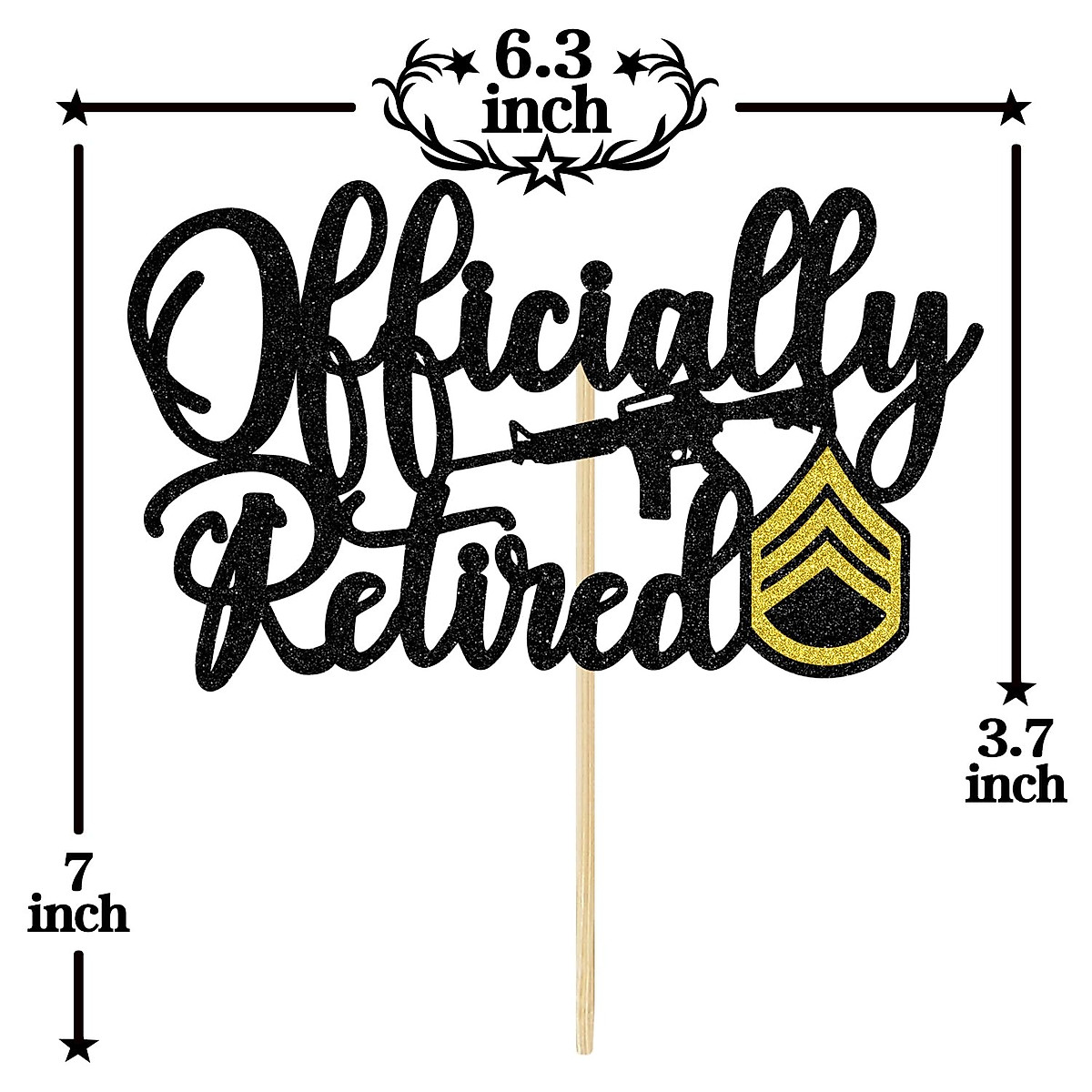 Black Glitter Officially Retired Cake Topper, Happy Retirement/Enjoy Retirement/I'm Retired Asked Someone Else, Army Themed Retirment Party Decorations(E-6)