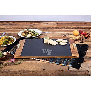 PICNIC TIME NCAA Wake Forest Demon Deacons Covina Acacia and Slate Serving Tray, Charcuterie Board Set, (Acacia Wood & Slate Black with Gold Accents)