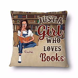 Book Lovers Reading Pillow, Customized Books Pillow, Just A Girl Who Loves Book Personalized Pillow for Girl Women Room (Multi 3)