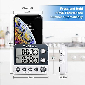 HomeMall Digital Dual Kitchen Timer, Cooking Timer, Dual Count Up ＆ Down Timer with Magnetic Back, Large Display, Adjustable Volume and Flashing Alarm Light, ON/Off Switch Stopwatch, Battery Included