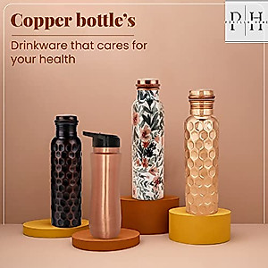 Perilla Home Copper Water Bottle 34 Oz Leak Proof 100% Pure - An Ayurvedic Copper Vessel - Drink More Water And Enjoy The Health Benefits Immediately/Yoga Bottle (Printed 4)
