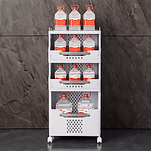 pupustar Laundry Basket with Wheels,Rolling Folding Laundry Hamper,Utility cart,Kitchen Storage Cart,Stackable Storage Bins Open Front,Dirty Clothes Hamper,Plastic Laundry Room Organization