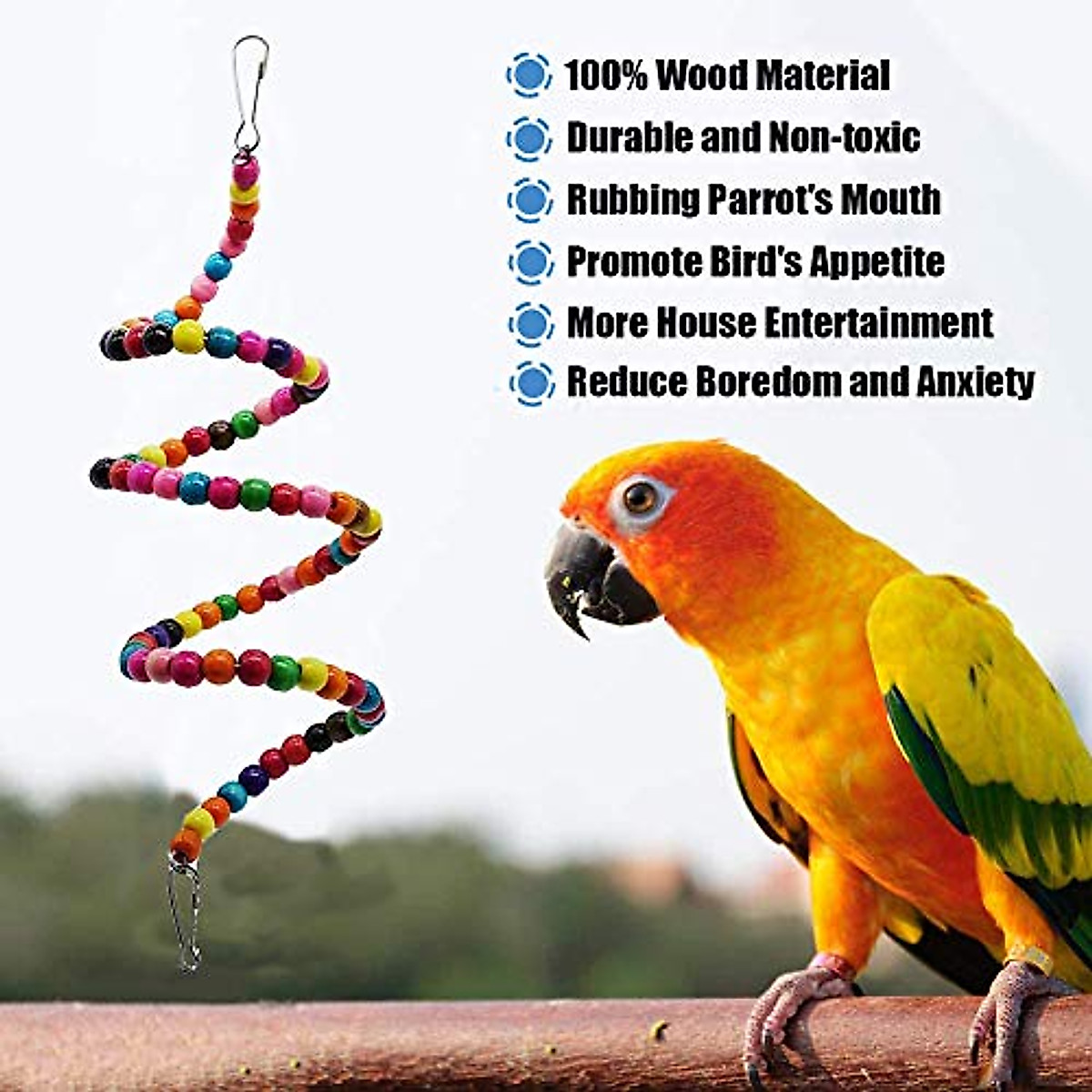 VolksRose Bird Swing Toys 10 Packs, Parrot Hammock Bell Toys Parrot Cage Toy Bird Perch with Wood Beads Hanging for Small Parakeets, Cockatiels, Conures, Budgie, Macaws, Parrots, Mynah, Love Birds