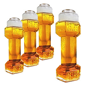 The Wine Savant Set of 4, Dumbbell Beer & Whiskey Glasses, Giant Lifting Beers 26oz Glass | Large Weightlifting to Scale Funny Beer Mug | For Men & Women Cool Beer Glasses Perfect, Gifts for Dad