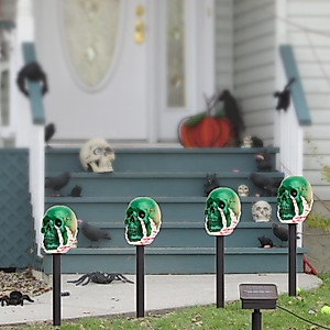 HUYIENO Solar 4pcs Halloween Pathway Lights LED Lights Outdoor Waterproof Halloween Decorations for Garden