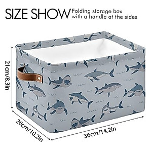 Hand Drawn Shark Storage Basket Bins Decorative Toy Laundry Basket Organization with Handles for Playroom Living Bed Room Office Clothes Nursery,2 pcs