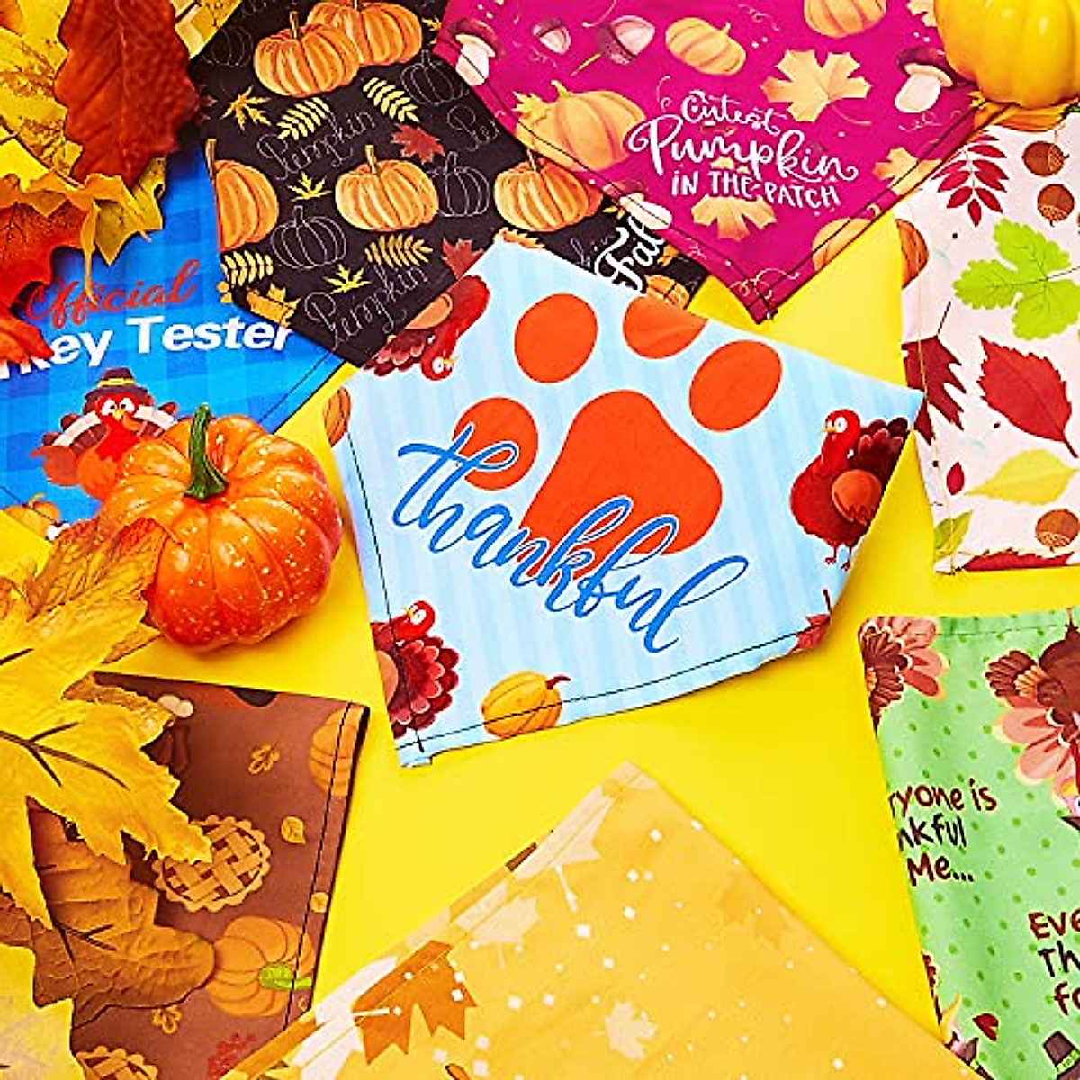 8 Pieces Thanksgiving Dog Bandanas Fall Pumpkin Pet Scarf Triangle Scarf Pet Adjustable Washable Dog Bib for Thanksgiving Pet Costume Supply (Vivid Pattern)