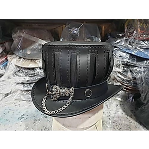 Steampunk Gothic Mad Hatter Leather Top Hat (Leather, XX-Large)