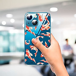 CaseYard Clear Soft & Flexible TPU Case for iPhone-13-Mini Ultra Low Profile Slim Fit Thin Shockproof Transparent Protective Cover Drop Protective Case Koi Fish Pond