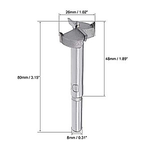 uxcell Forstner Drill Bits 26mm, Tungsten Carbide Wood Hole Saw Auger Opener, Woodworking Hinge Hole Drilling Boring Bit Cutter, 2pcs (Gray)