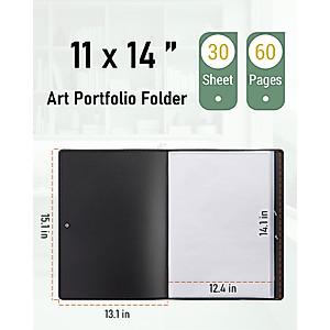 Nicpro 11x14" Art Portfolio Folder, 30 Pockets Display 60 Pages Art Painting Portfolio Binder with Clear Plastic Sleeves, Presentation Storage Book for Kids & Artists Artwork Drawing - (Black)